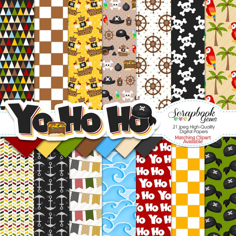 YO HO HO Pirates Clipart & Papers Kit, 23 Png Clipart Files, 21 Jpeg ...