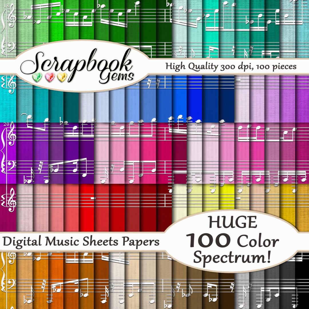 100 Colors Music Sheets Digital Paper 100 Pieces 12 X - Etsy