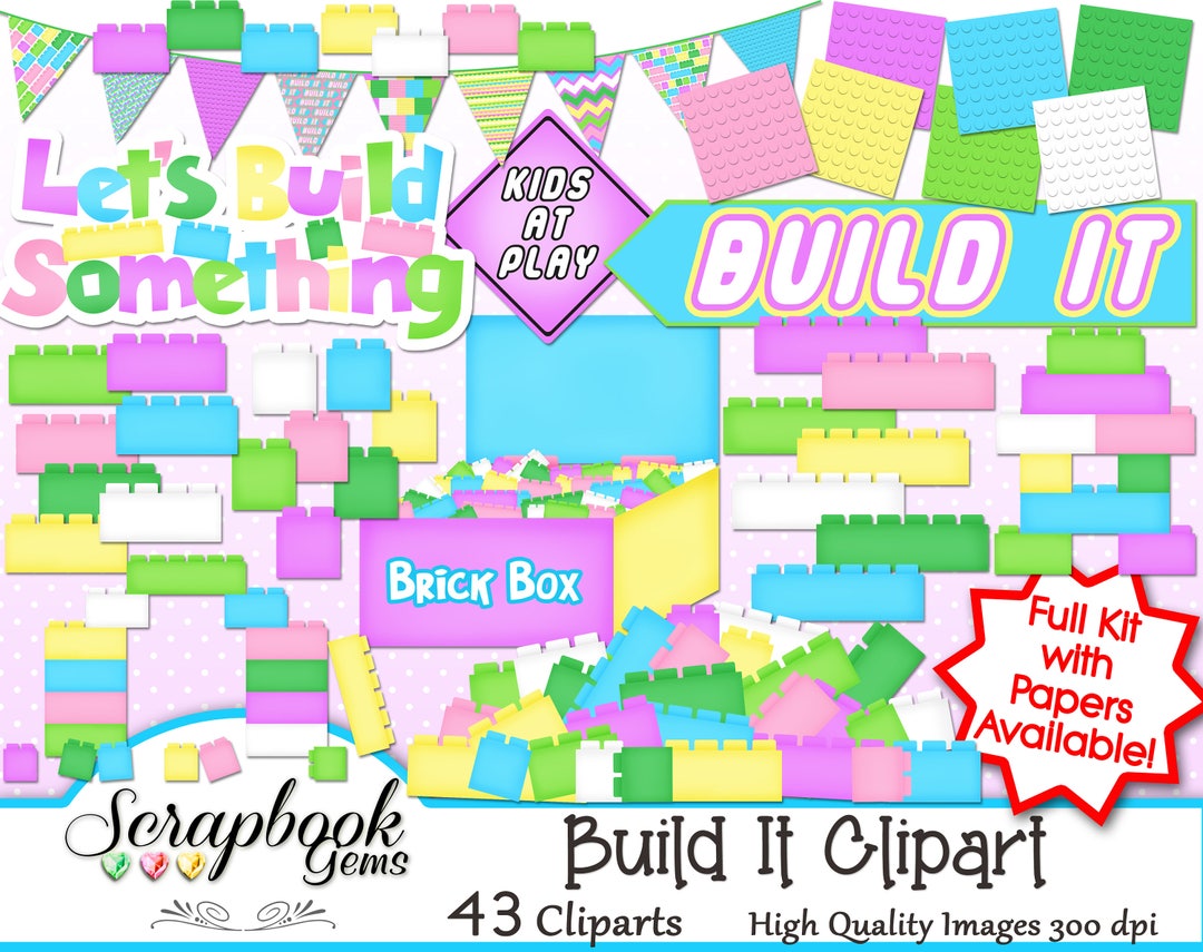BUILD IT Clipart, 43 Png Clipart Files Instant Download Building Blocks ...