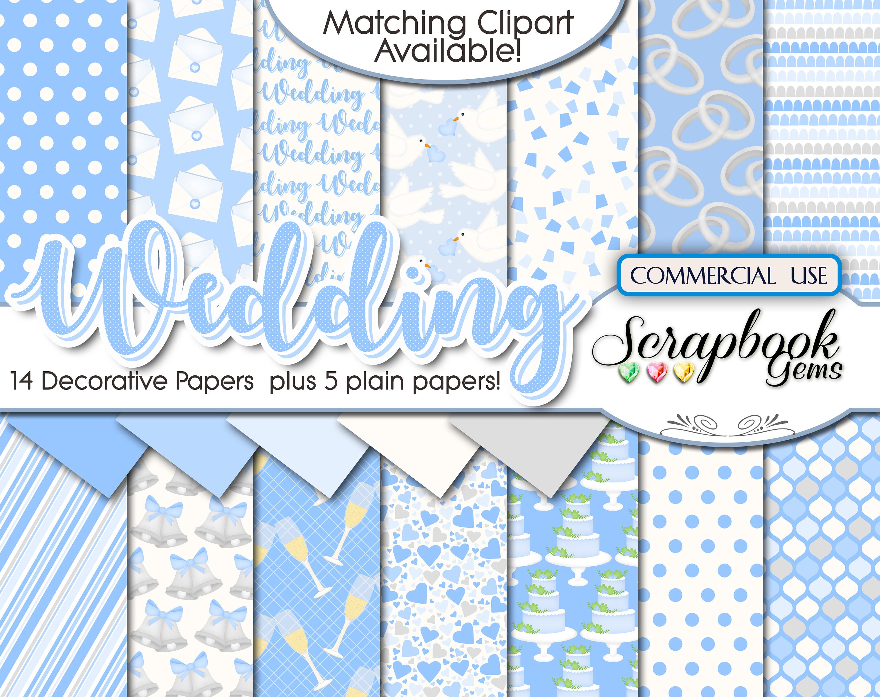 WEDDING BLUE Clipart & Papers Kit 26 Png Clipart Files 19 | Etsy UK