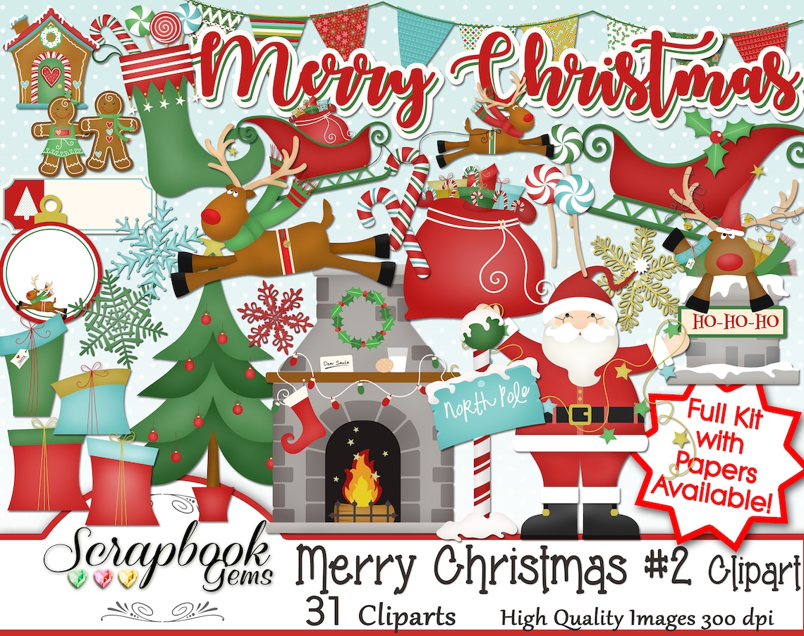 MERRY CHRISTMAS SET2 Clipart and Papers Kit 31 Png Clip - Etsy
