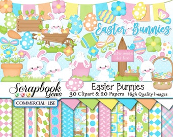 EASTER BUNNIES Clipart & Papers Kit, 30 Png Clipart Files, 20 Jpeg ...