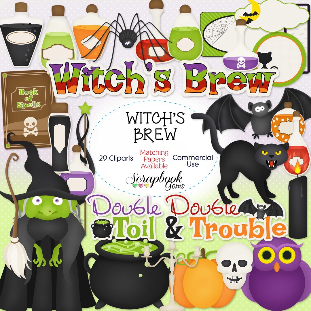 WITCH'S BREW Clipart, 29 Png Clipart Files Instant Download Halloween ...