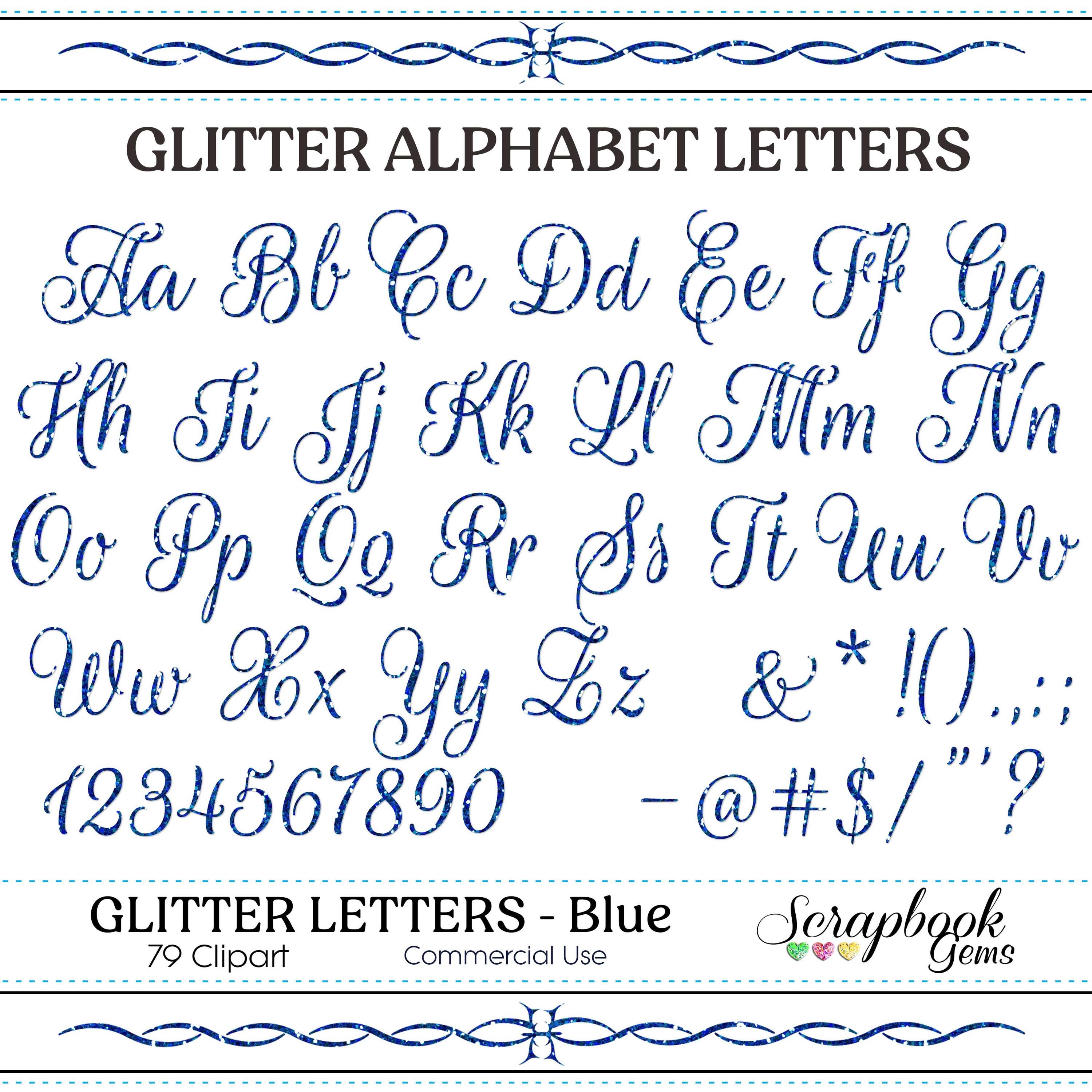 Blue Glitter Letters & Numbers Digital Clipart, 79 High Quality PNG ...