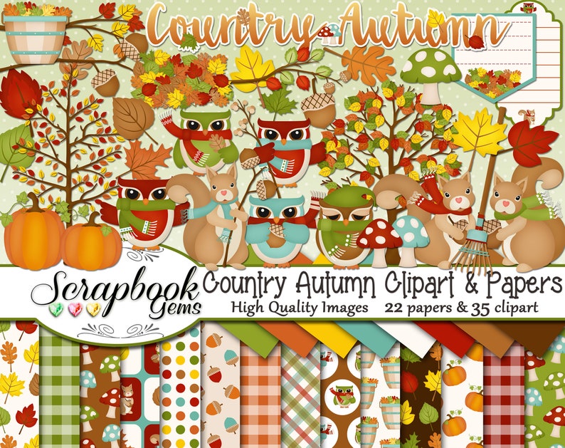 AUTUMN BUNDLE - 3 Kits in 1, 87 Cliparts & 66 Papers, Instant Download ...