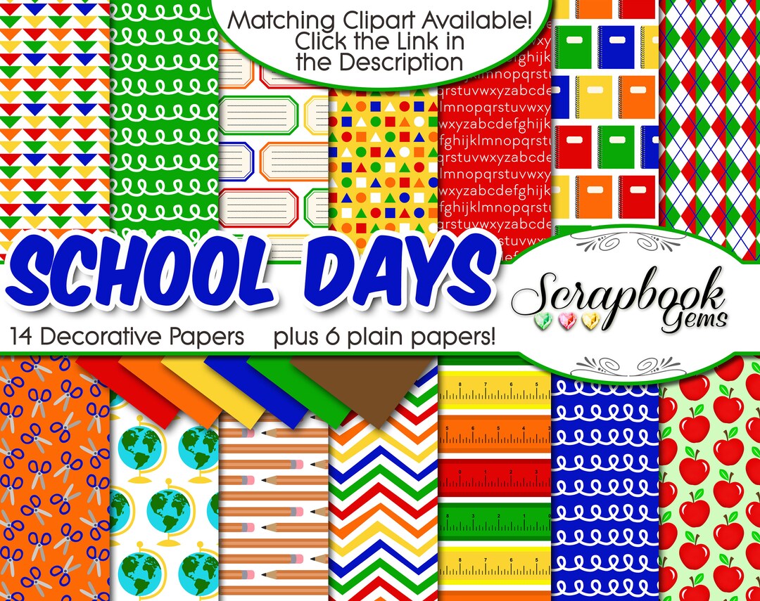 SCHOOL DAYS Digital Papers, 20 Pieces, 12 X 12, High Quality Jpegs ...