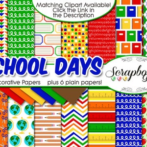 SCHOOL DAYS Digital Papers, 20 Pieces, 12" X 12", High Quality Jpegs, Instant Download ...
