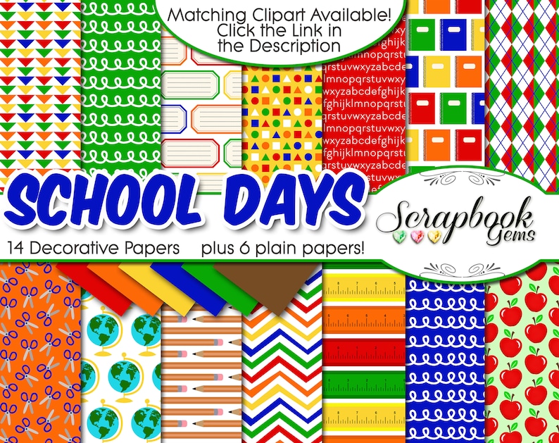 SCHOOL DAYS Digital Papers 20 Pieces 12 X 12 | Etsy