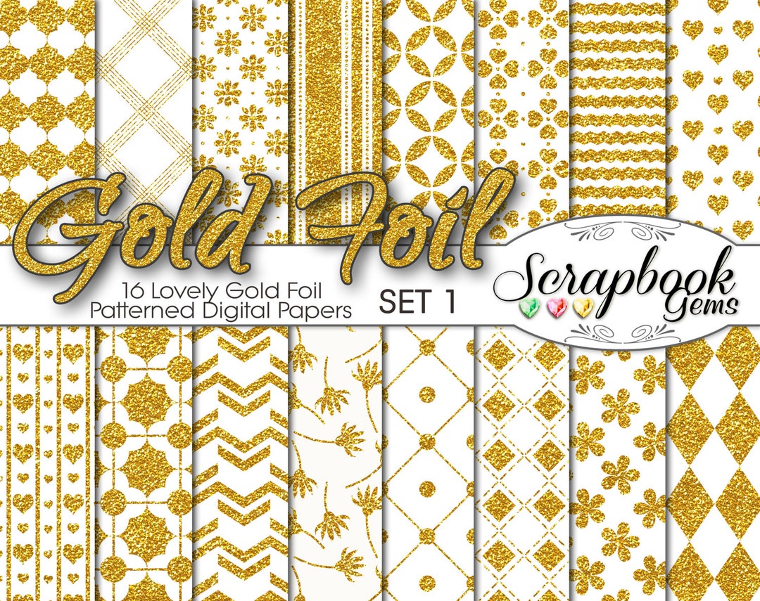 White & Gold Digital Papers SET 1, 16 Pieces, 12" X 12", High Quality ...