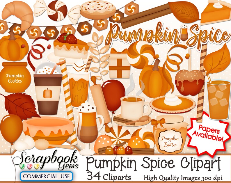 PUMPKIN SPICE Clipart 34 Png Clipart Files Instant Download - Etsy