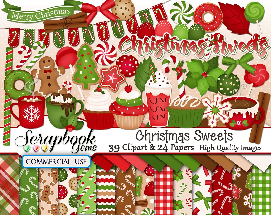CHRISTMAS SWEETS Clipart & Papers Kit 39 Png Clipart Files - Etsy