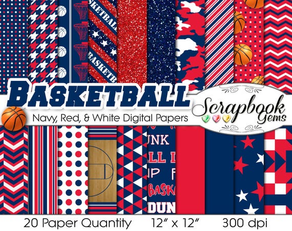 Basketball Digital Papers Red Navy & White 20 Pieces | Etsy