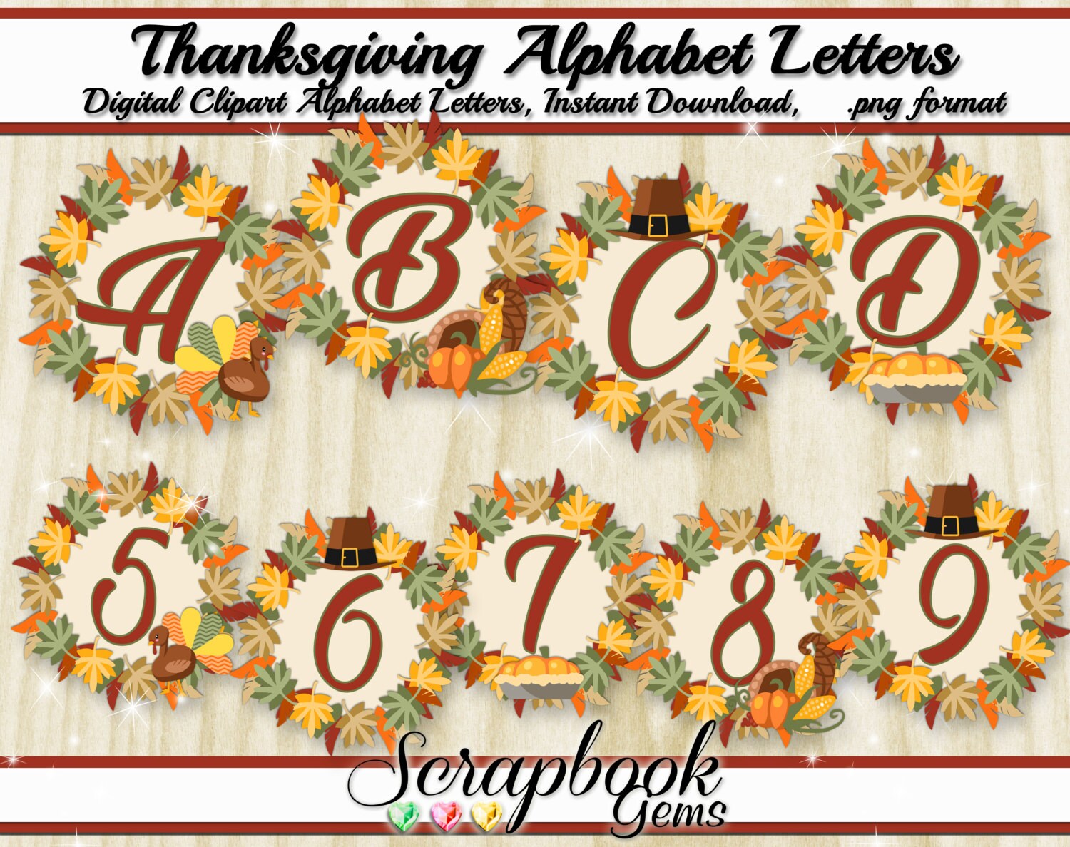 Thanksgiving Letters & Numbers Digital Clipart 36 High | Etsy