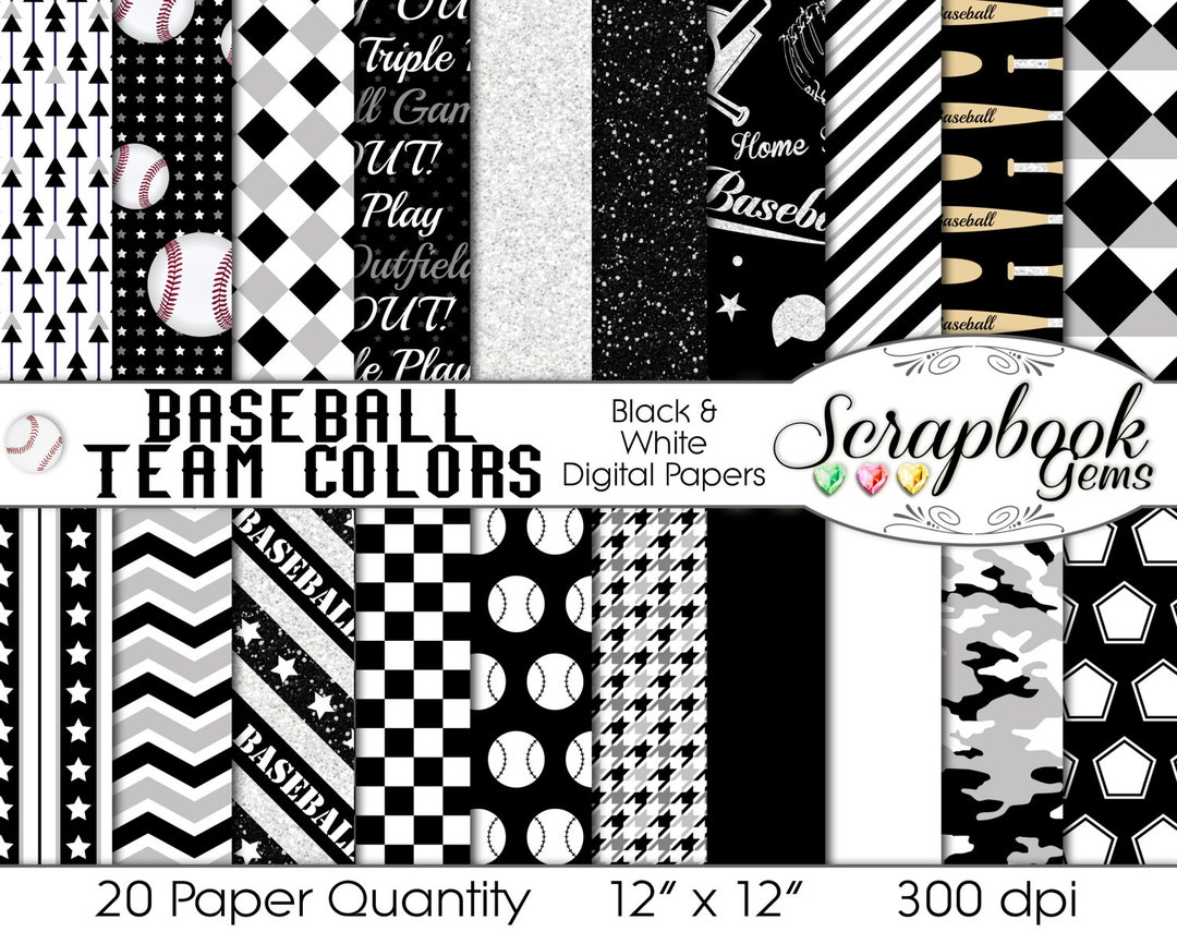 Baseball Digital Papers Black & White 20 Pieces 12 X - Etsy