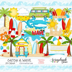 CATCH A WAVE Clipart & Papers Kit, 29 Png Clipart Files, 20 Jpeg Paper ...