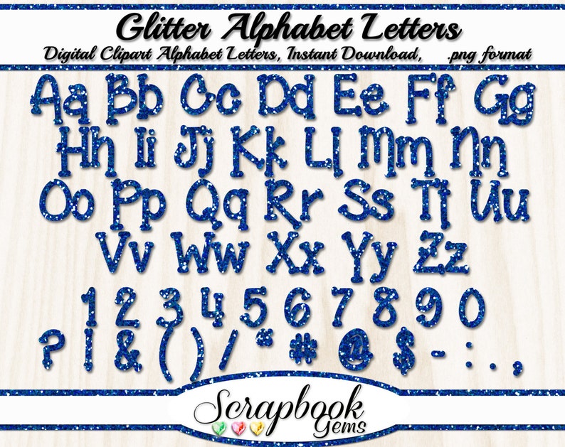 Blue Glitter Letters & Numbers Digital Clipart 76 High - Etsy