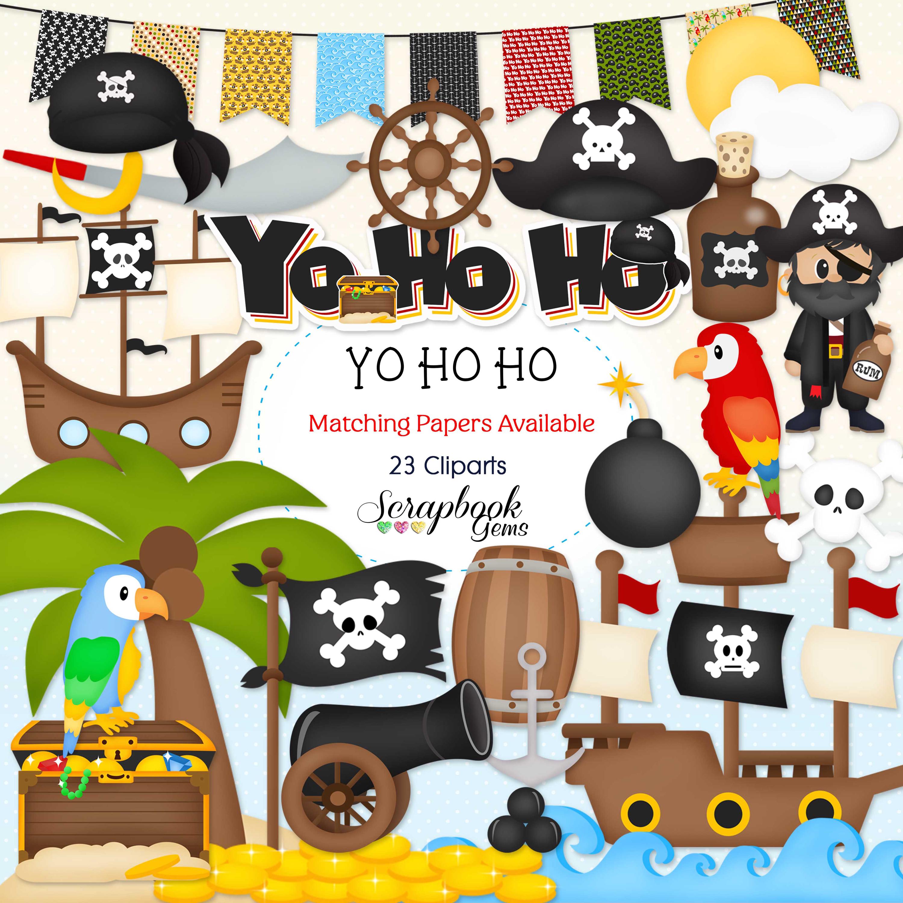 YO HO HO Pirates Clipart & Papers Kit, 23 Png Clipart Files, 21 Jpeg ...