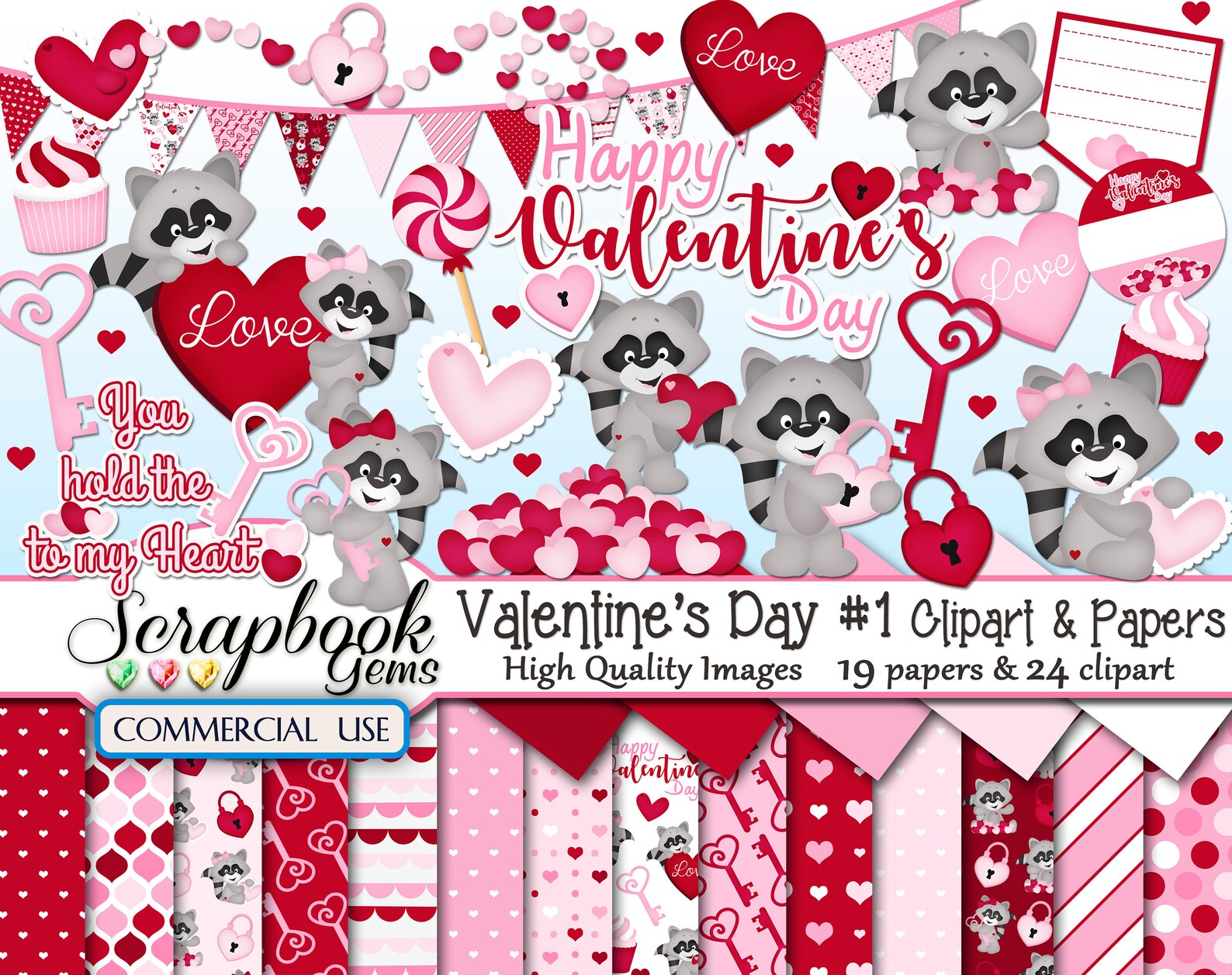VALENTINE'S DAY BUNDLE - 2 Kits in 1, 50 Cliparts & 39 Papers, Instant ...