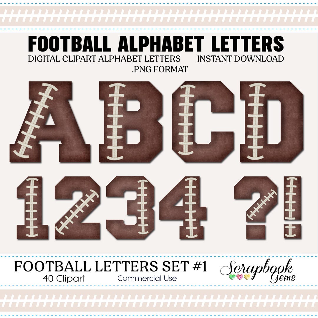 Sports Football Letters & Numbers Clipart, 40 High Quality PNG Files ...