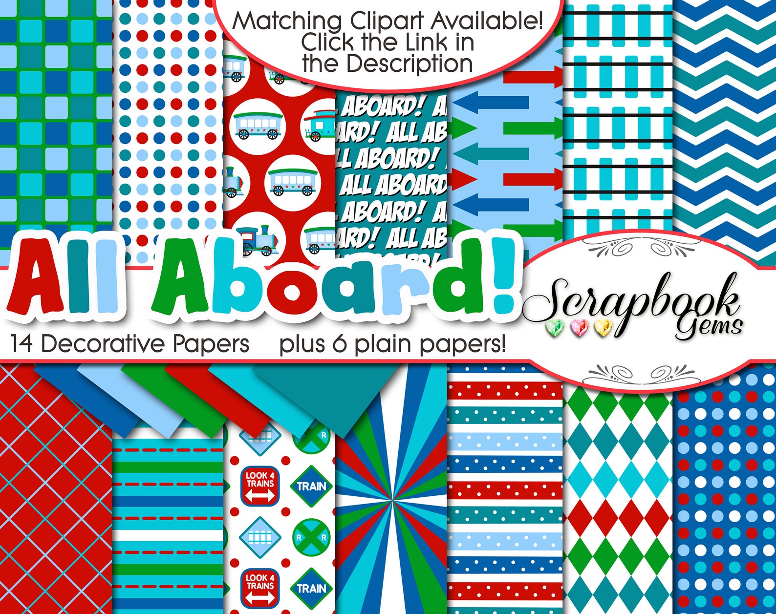 ALL ABOARD Train Clipart & Papers Kit 25 Png Clip Arts 20 | Etsy UK