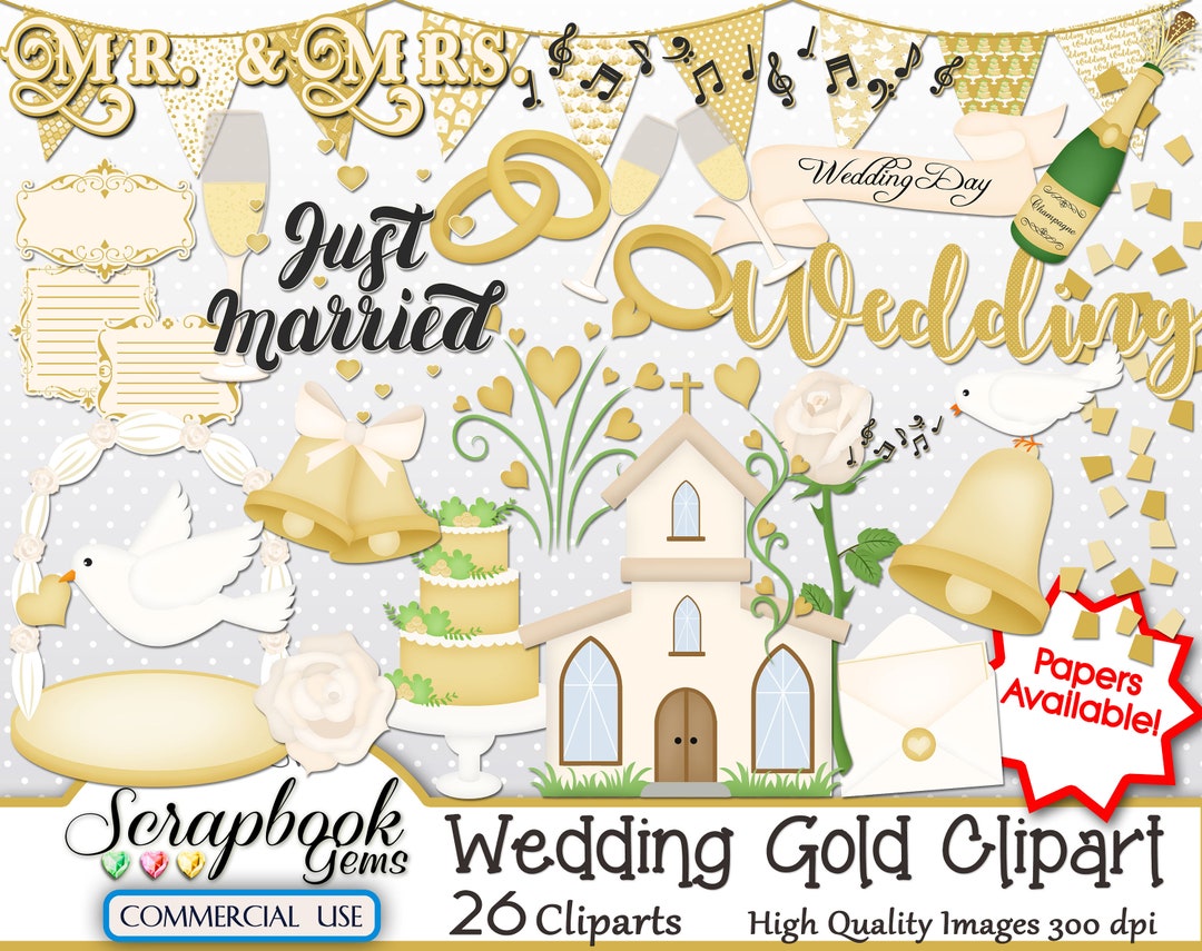 WEDDING GOLD Clipart, 26 Png Clipart Files, Instant Download, Church ...