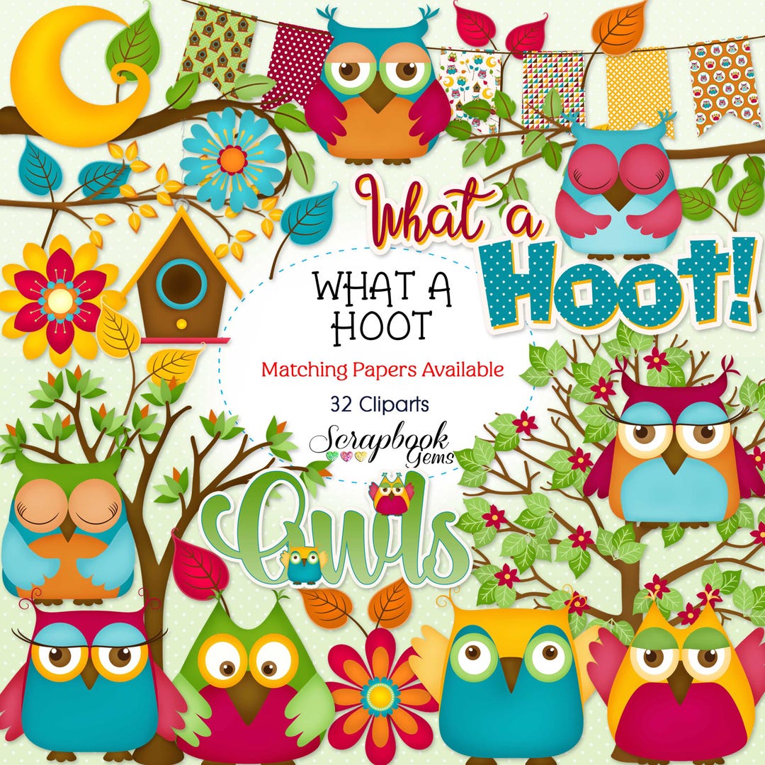 WHAT A HOOT OWLS Clipart, 32 Png Clipart Files Instant Download Fall ...