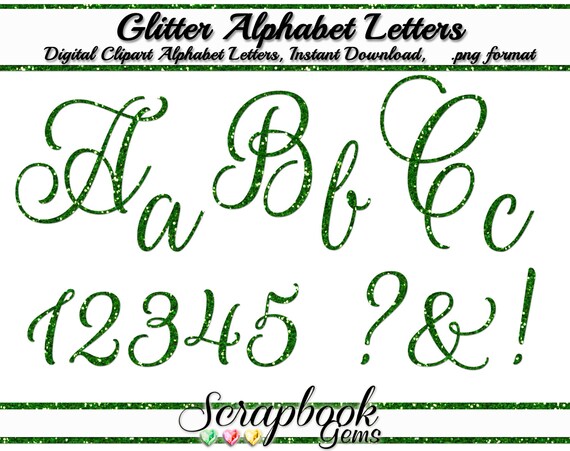 Green Glitter Letters & Numbers Digital Clipart 79 High | Etsy