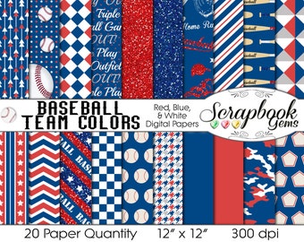 Baseball Digital Papers Navy Blue & White 20 Pieces 12 | Etsy