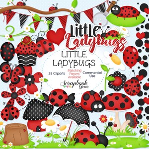 LITTLE LADYBUGS Clipart and Papers Kit, 28 Png Clipart Files, 19 Jpeg ...