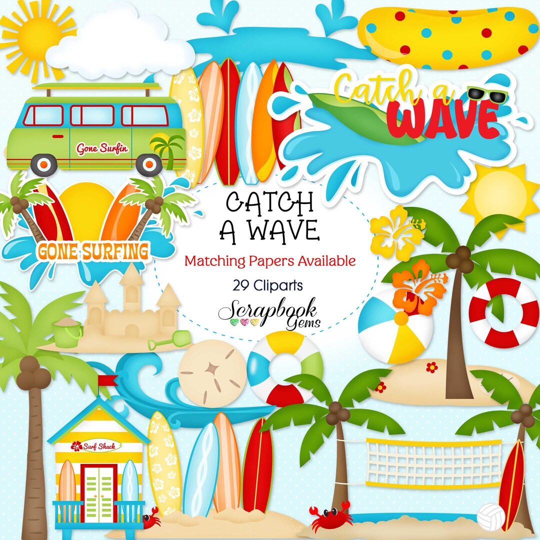 CATCH A WAVE Clipart, 29 Png Clipart Files Instant Download Surf ...