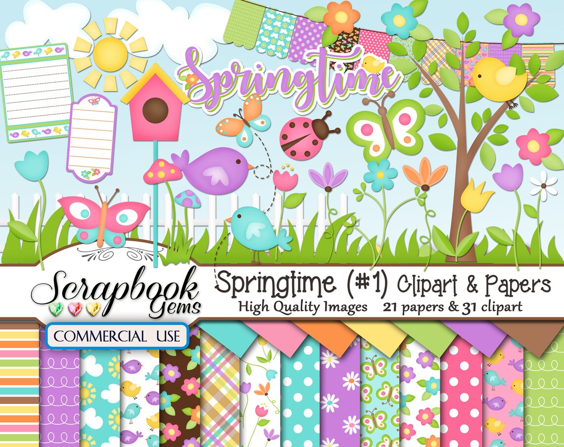 SPRINGTIME BUNDLE 2 Kits in 1 62 Cliparts & 42 Papers - Etsy