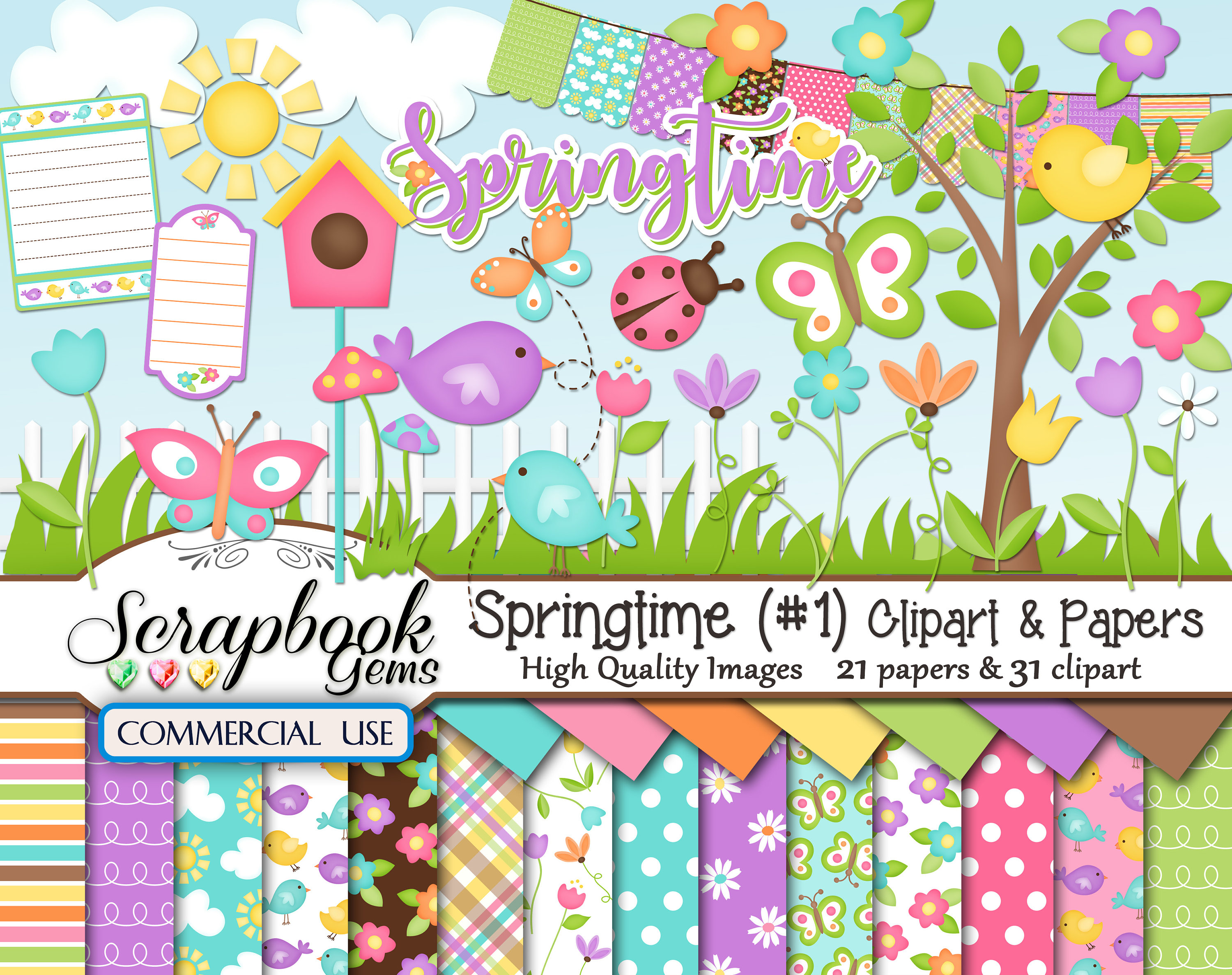 SPRINGTIME BUNDLE 2 Kits in 1 62 Cliparts & 42 Papers - Etsy
