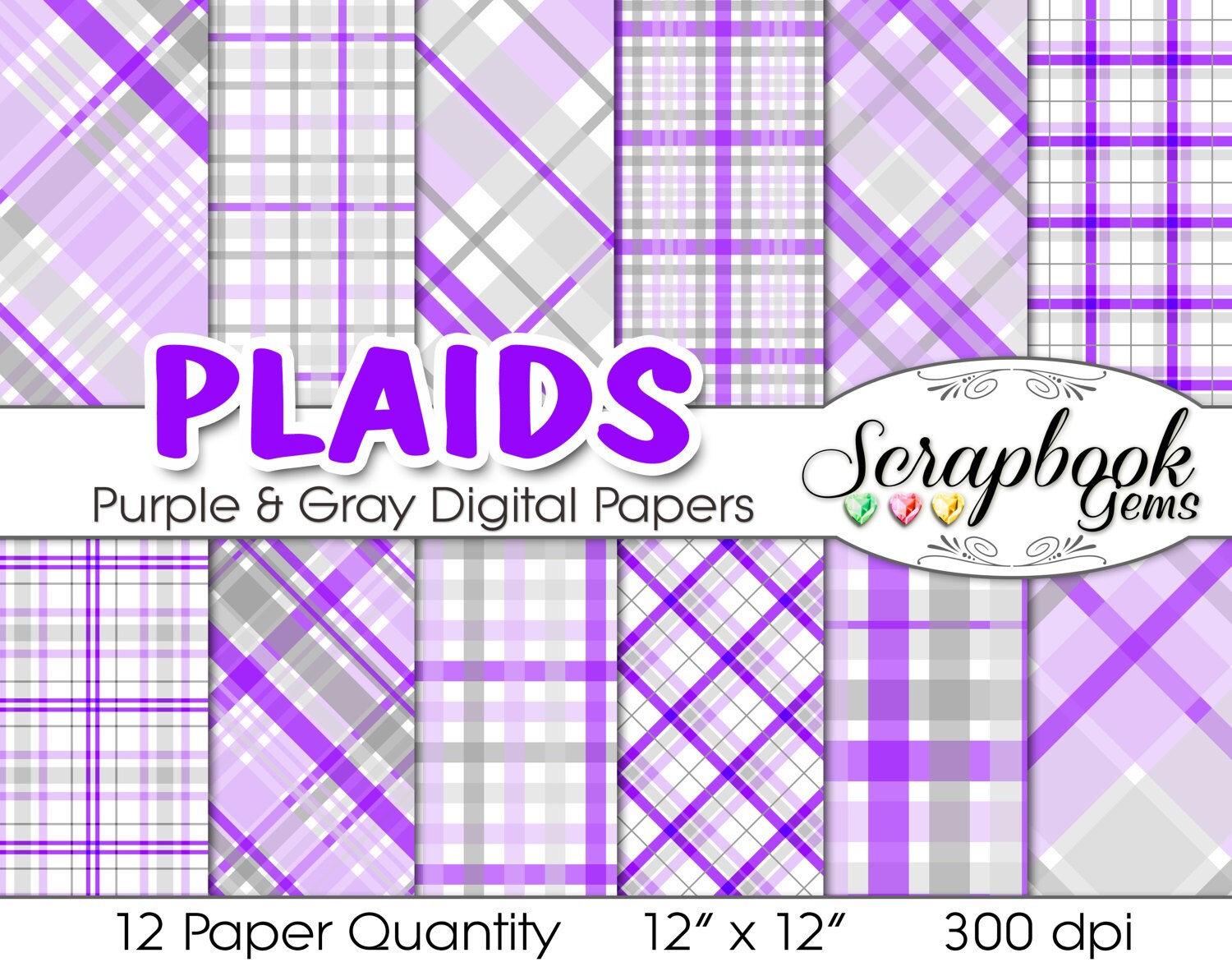Plaid Purple & Gray Digital Papers 12 Pieces 12 X | Etsy