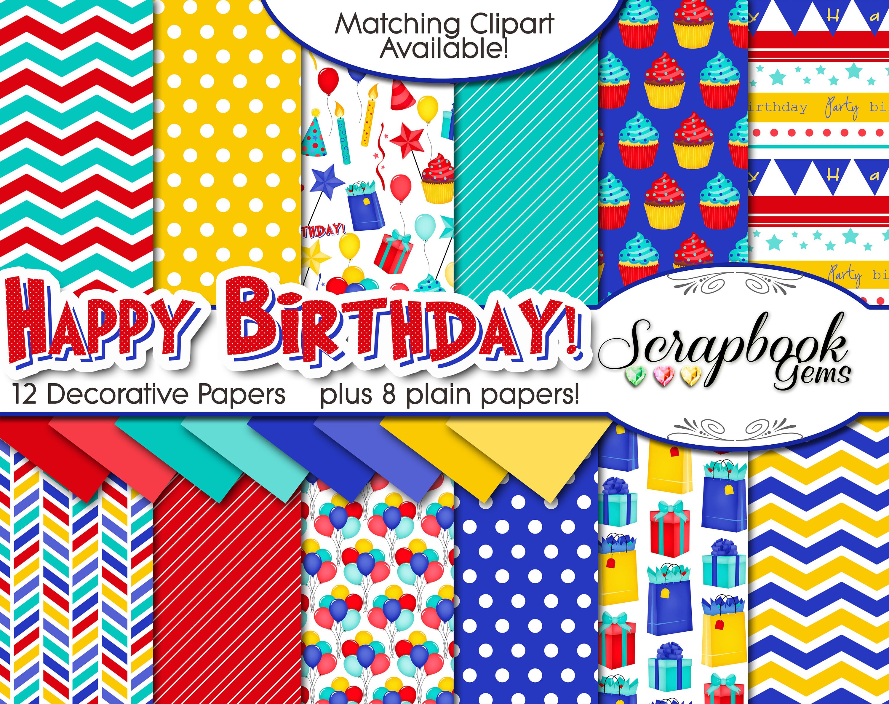 BIRTHDAY Set 3 Digital Papers 20 Pieces 12 X - Etsy