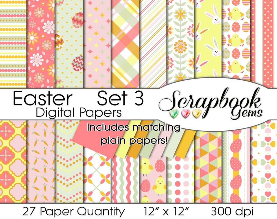 Easter Digital Papers SET 3, 27 Pieces, 12" X 12", High Quality JPEG ...
