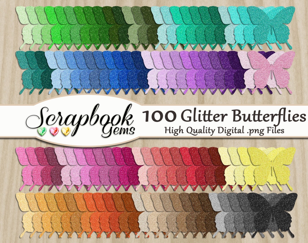 100 Glitter Butterflies Digital Clipart, 100 Pieces, High Quality 300 ...