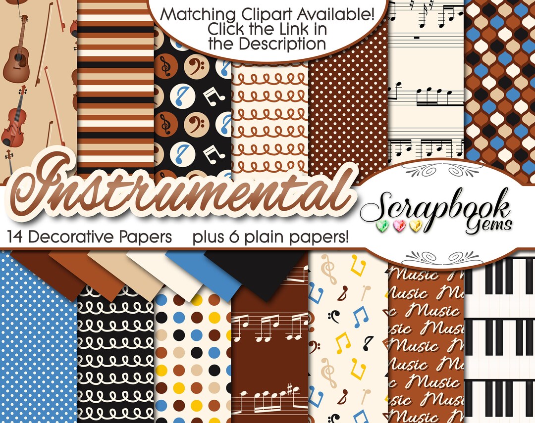 INSTRUMENTAL Digital Papers, 20 Pieces, 12" X 12", High Quality Jpegs ...