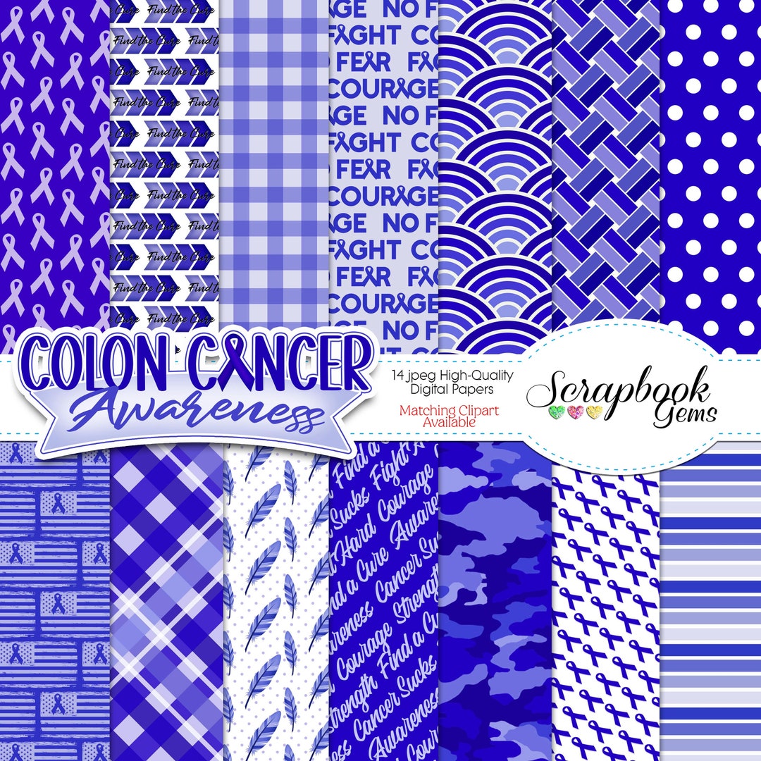 COLON CANCER Awareness Digital Paper, 14 Pieces, 12" X 12", High ...