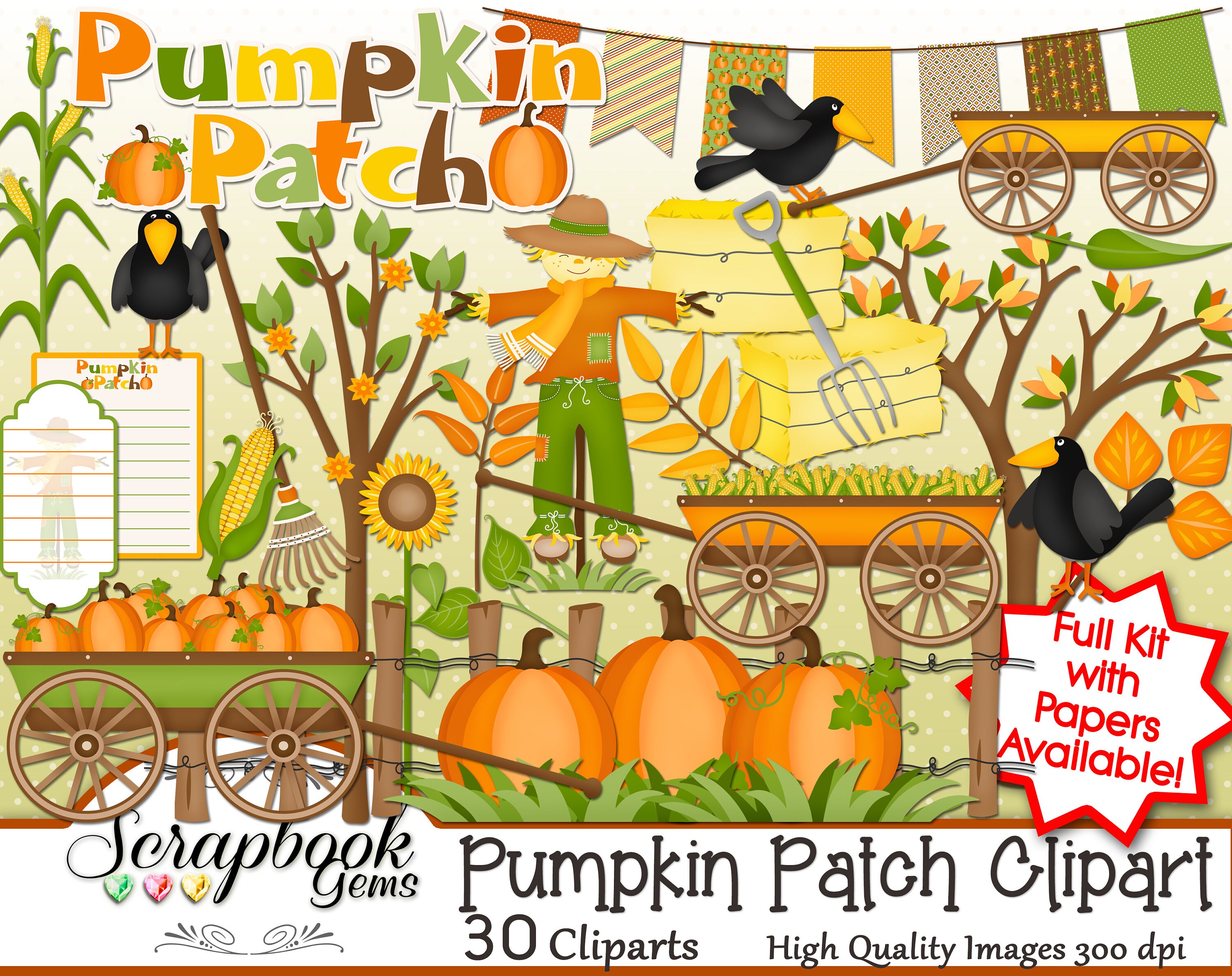 PUMPKIN PATCH Clipart and Papers Kit 30 Png Clip Arts 22 - Etsy