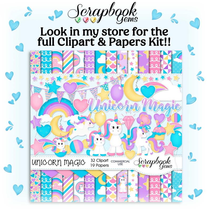UNICORN MAGIC Clipart, 32 Png Clipart Files, Instant Download, Magical ...