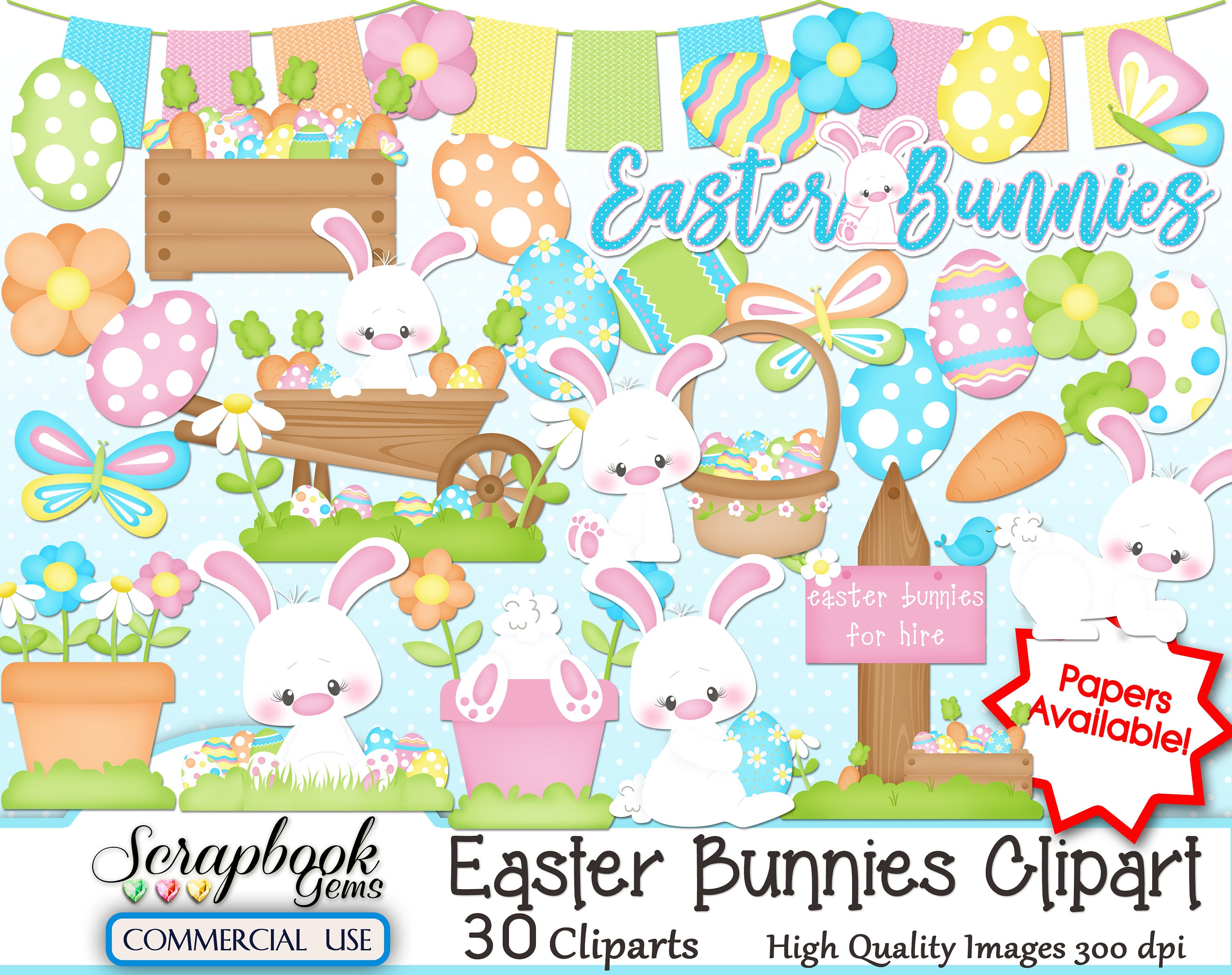 EASTER BUNNIES Clipart 30 png Clipart files Instant Download | Etsy
