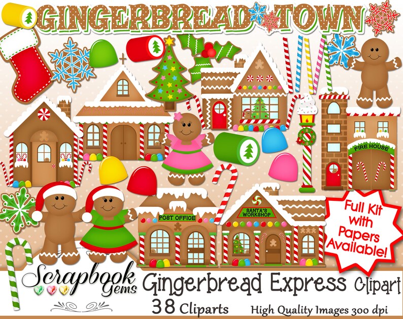 GINGERBREAD TOWN Clipart 34 Png Clipart Files Instant - Etsy