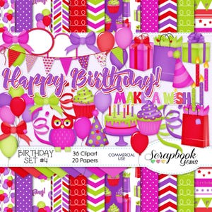 BIRTHDAY Set 4 Clipart and Papers Kit, 36 Png Clip Arts, 20 Jpeg Papers ...