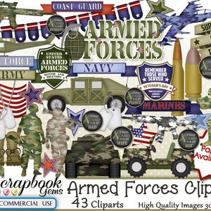 ARMED FORCES Clipart & Papers Kit, 43 Png Clipart Files, 24 Jpeg Paper ...