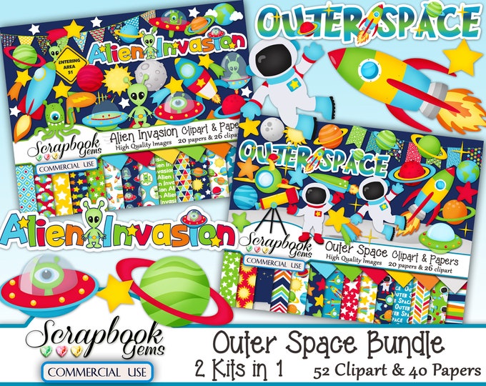 OUTER SPACE BUNDLE 2 Kits in 1 52 Cliparts & 40 Papers - Etsy