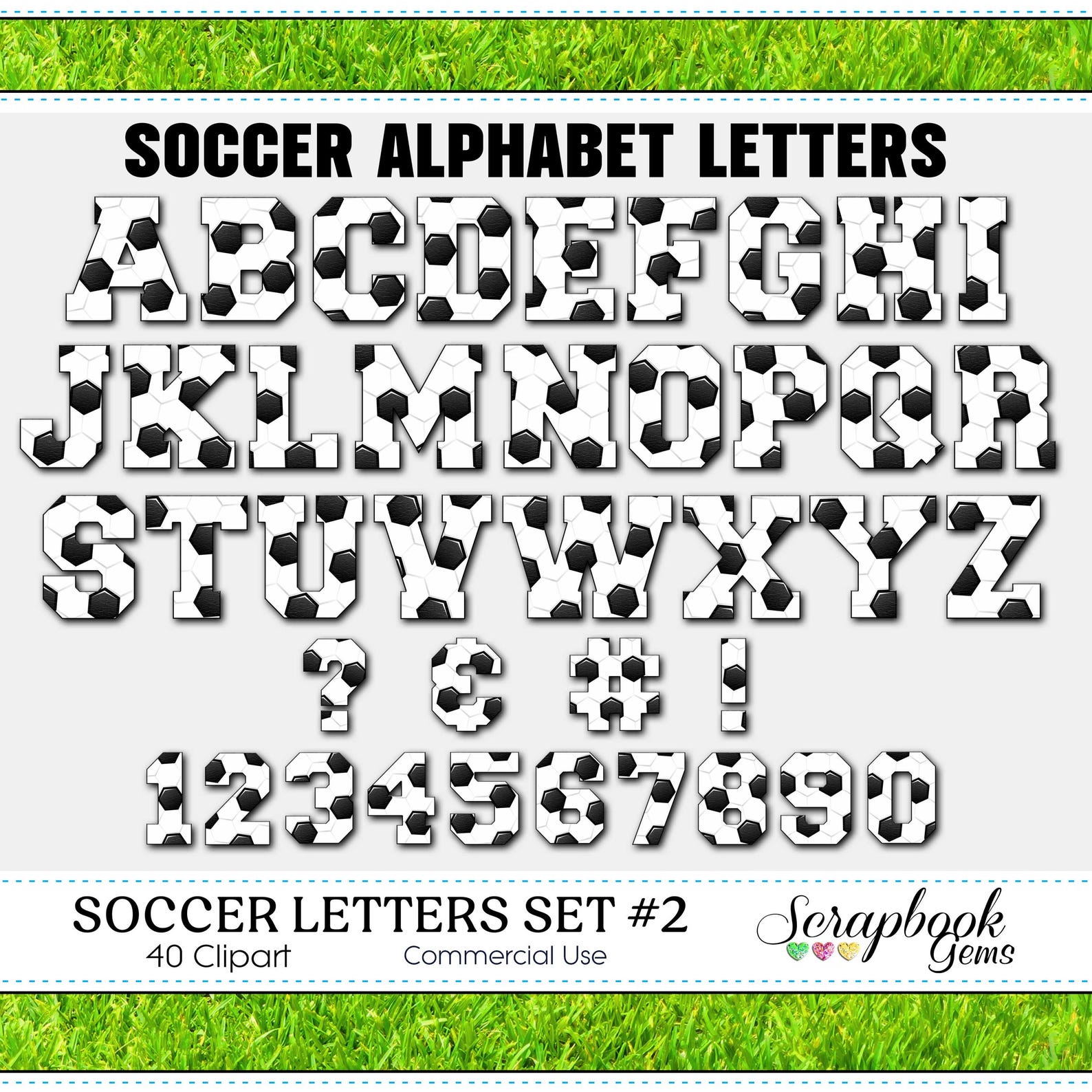 Sports Soccer Letters & Numbers Clipart, 40 High Quality PNG Files ...