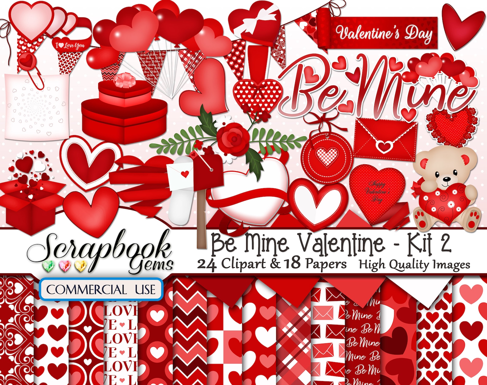 BE MINE VALENTINE Kit 2 Clipart & Papers Kit 24 Png Clipart - Etsy