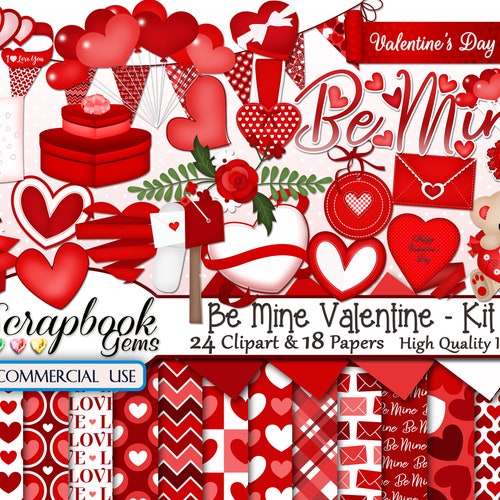 BE MINE VALENTINE Kit 2 Clipart & Papers Kit 24 Png Clipart - Etsy