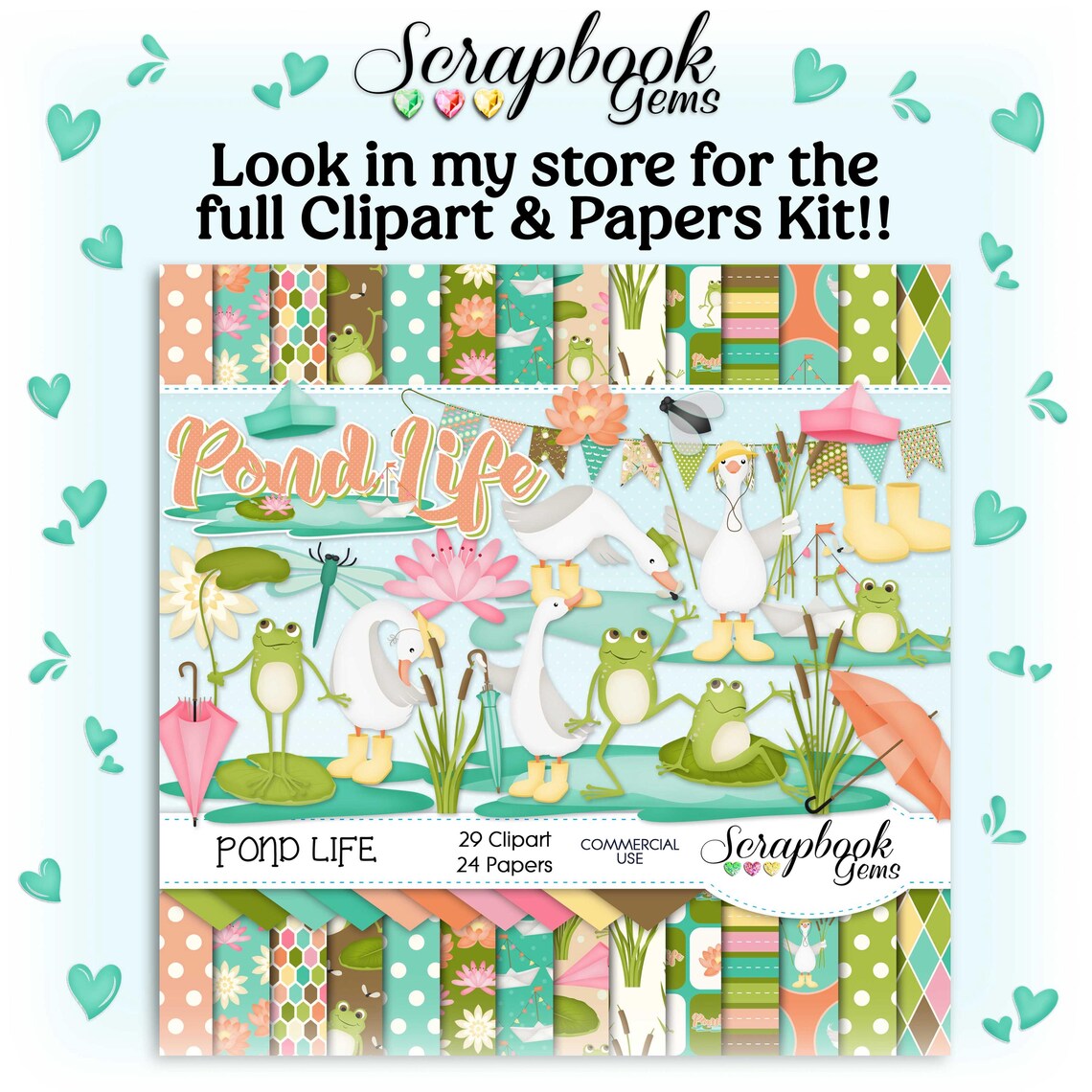 POND LIFE Clipart, 29 Png Clipart Files, Instant Download Lake Spring ...