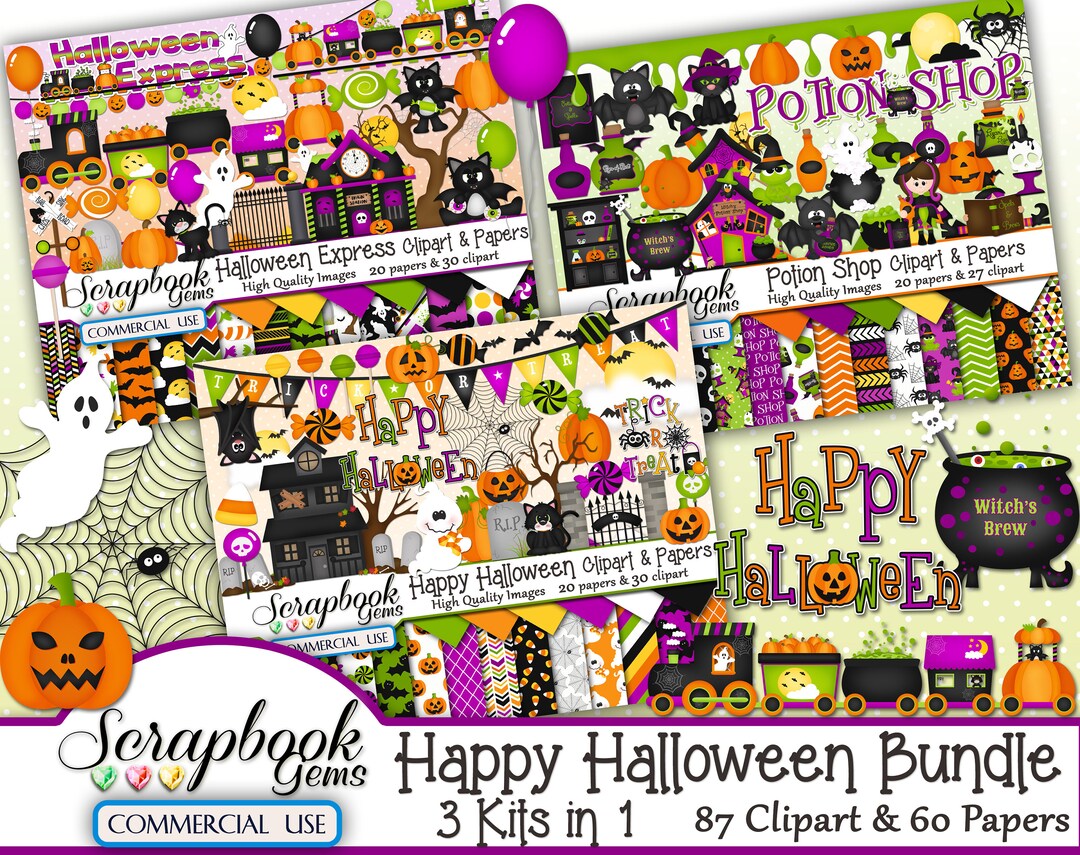 HAPPY HALLOWEEN BUNDLE 3 Kits in 1 87 Cliparts & 60 Papers - Etsy